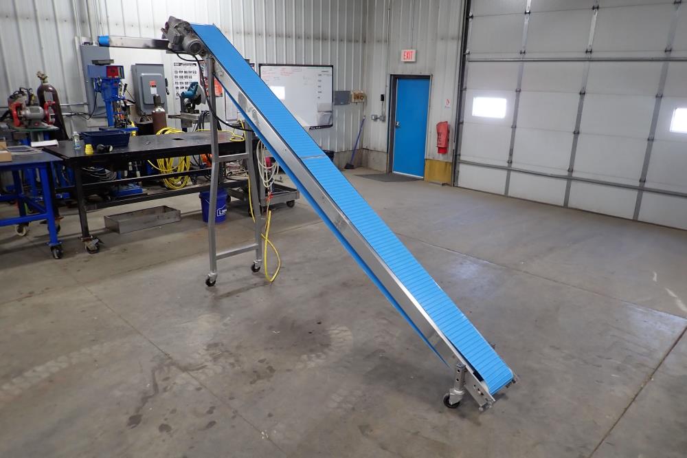 SS Incline Belt Conveyor w/ 90 degree take-away conveyor
