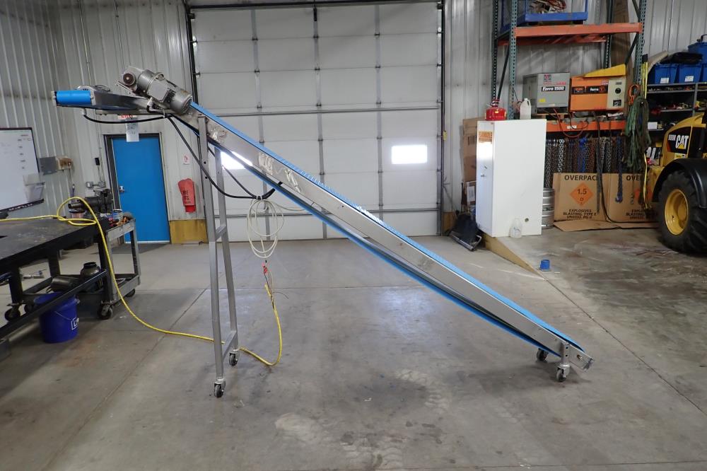 SS Incline Belt Conveyor w/ 90 degree take-away conveyor
