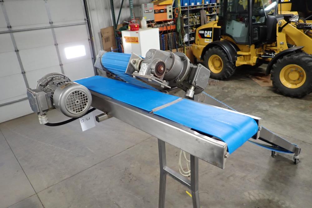 SS Incline Belt Conveyor w/ 90 degree take-away conveyor