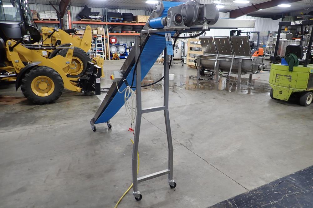 SS Incline Belt Conveyor w/ 90 degree take-away conveyor