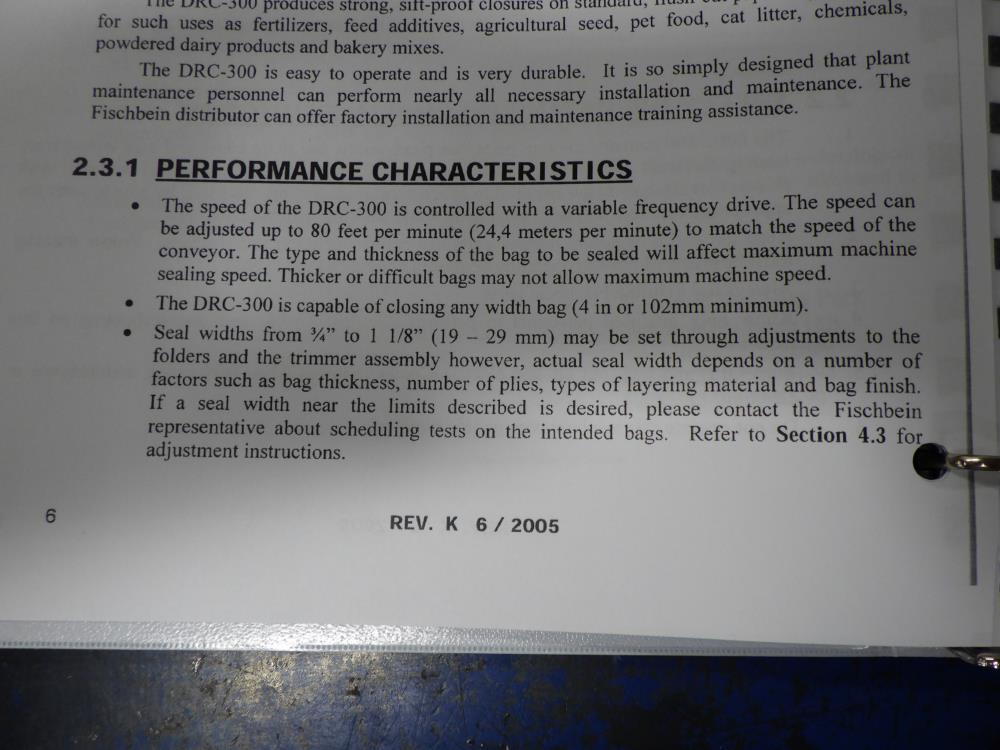 Fischbein DRC 300 Double Roll Bag Closer, Right to Left